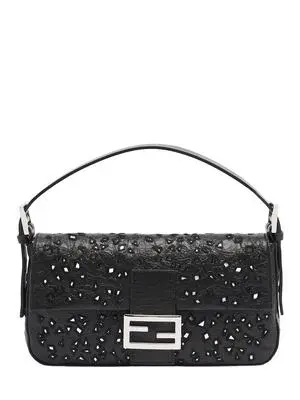 Fendi Baguette® 26424 Small Embellished Leather Shoulder Bag - Black