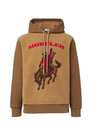 Moncler Printed Fleece And Cotton Hoodie - Brown
