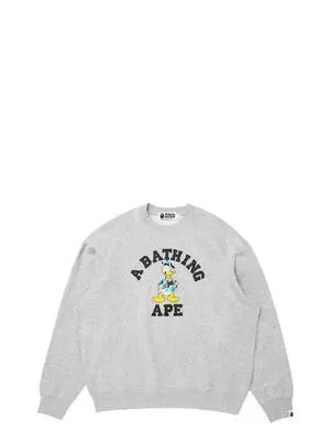 A BATHING APE X Disney Donald Duck College Relaxed Fit Crewneck Sweatshirt - Gray