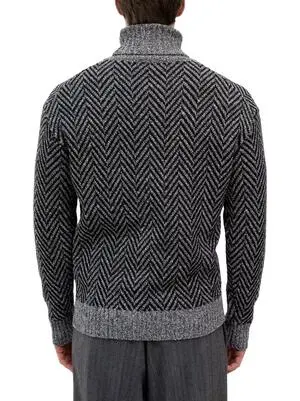Hugo Relaxed-fit Turtleneck Sweater With Herringbone Knit - Black