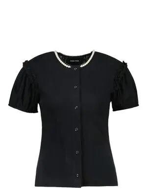 Simone Rocha Pointelle Puff-sleeve Cardigan - Black
