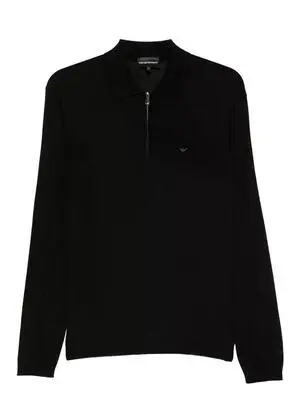 Emporio Armani Quarter-zip Polo-collar Polo Shirt - Black