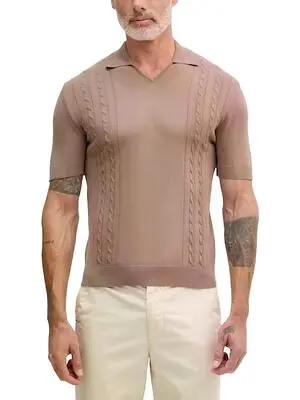 BENETTON Cable-knit Polo Shirt - Brown