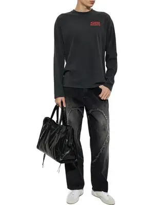 CARNE BOLLENTE Logo-print Rhinestone-embellished Long-sleeve T-shirt - Black