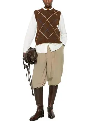 MOISMONT Argyle Knit Sweater Vest - Brown