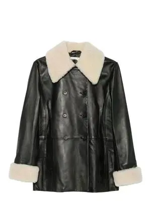 Liviana Conti Double-breasted Shearling-trim Jacket - Black