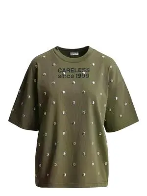Essentiel Antwerp Stud-embellished Slogan-print T-shirt - Green