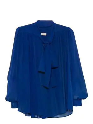 Elie Saab Pussy-bow Pleated Blouse - Blue