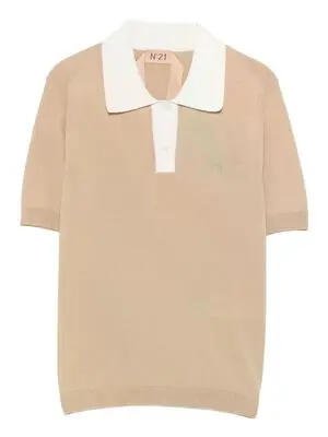 N°21 Contrast-collar Short-sleeve Polo Shirt - Neutrals