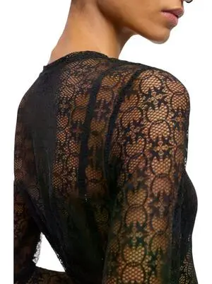 Pinko Stretch-lace Sweater With Love Birds Logo Motif - Black