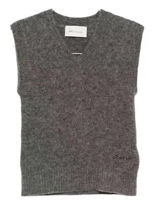 AMI Paris V-neck Logo-embroidered Sweater - Grey