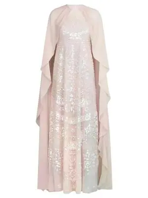 NEEDLE & THREAD Anais Sequin-embellished Cape Gown