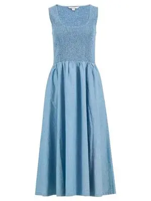 Barbour Josie Shirred Sleeveless Midi Dress Blue