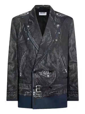 Moschino Printed Double-breasted Cotton Drill Jacket - Black