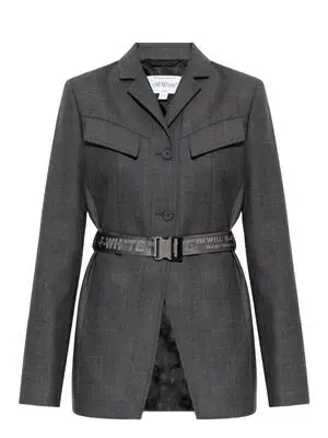 Off-White Belted Wool Blazer - Grey