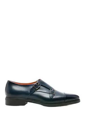 Santoni Double Buckle-strap Leather Monk Shoes - Blue