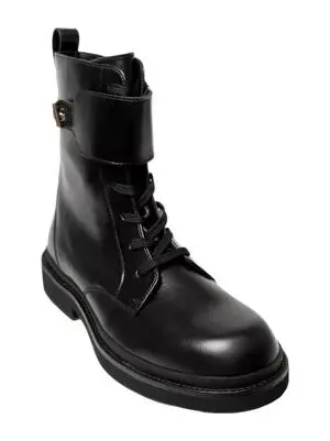 BOSS Lace-up Leather Boots With Gold-tone Hardware - Black