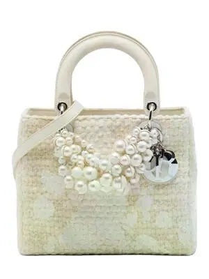 Dior 2012 Medium Tweed Pearl Lady Satchel - Brown