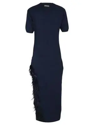 IZAAK AZANEI Feather-trim Side-slit Midi Dress - Blue
