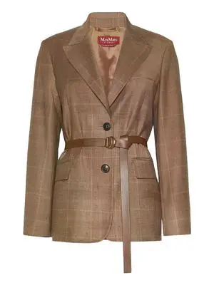 Max Mara Belted Checked Blazer Brown