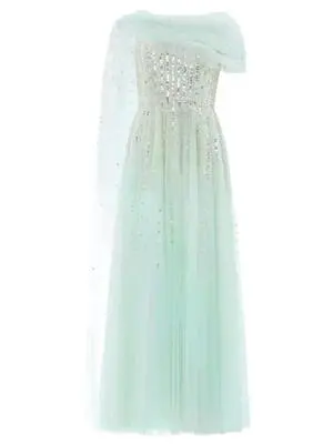 NEEDLE & THREAD Moonlight Sequin-embellished Draped Maxi Dress Green