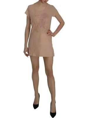 PINK MEMORIES Lace-appliqué Short-sleeve Mini Dress - Pink