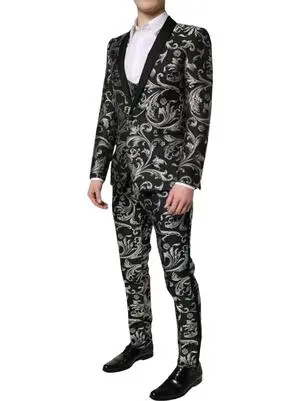 Dolce & Gabbana Martini Baroque-jacquard Three-piece Suit - Black