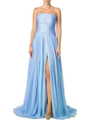 M.MARQUISE Candy Strapless Pleated Maxi Dress - Blue