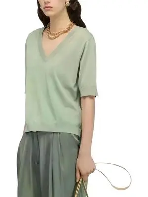 SEMICOUTURE V-neck Short-sleeved Sweater - Green