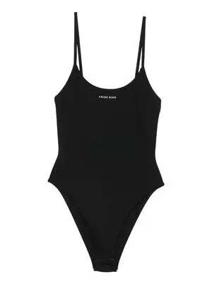 ANINE BING Barbara Logo-print Scoop-neck Bodysuit - Black