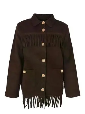 IZAAK AZANEI Fringe-detail Button-up Jacket - Brown