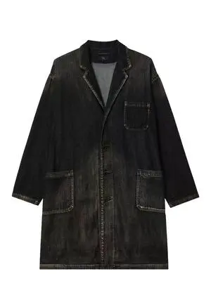 Y’s Faded-effect Patch-pocket Coat - Black