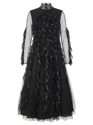 Valentino Garavani Sequin-embellished Ruffled Midi Dress - Black