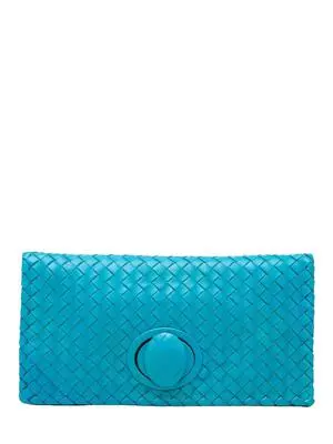 Bottega Veneta 2012-2026 Nappa Intrecciato Turn Lock Clutch Bag - Blue