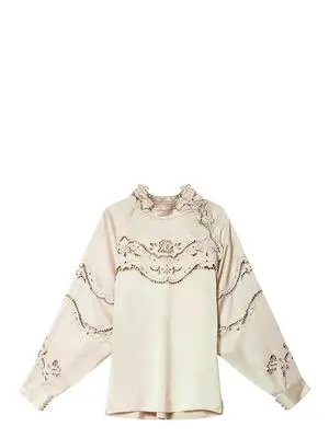 Isabel Marant Étoile Enelia Silk Satin Broderie Anglaise Blouse - Neutrals