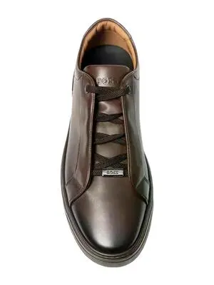 BOSS Gary Sneakers In Brushed Leather With Elastic Laces - Brown