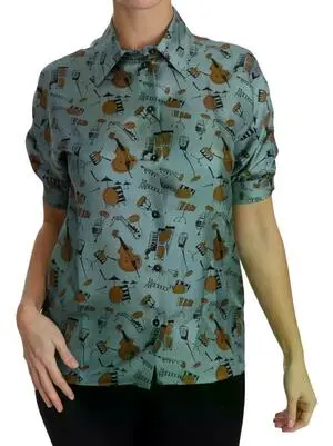 Dolce & Gabbana Musical Instrument-print Silk Shirt Blue