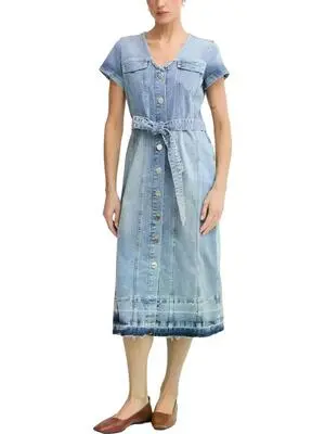 MARC AUREL Belted Button-front Denim Midi Dress - Blue