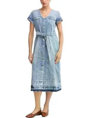 MARC AUREL Belted Button-front Denim Midi Dress - Blue