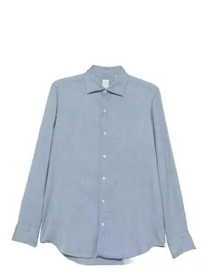FINAMORE 1925 Herringbone-weave Long-sleeve Shirt Blue