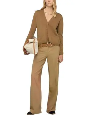 SEMICOUTURE Pleated-panel V-neck Cardigan - Brown