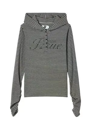 Izzue Striped Ruched-sleeve Hoodie - Grey