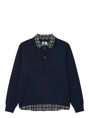 Izzue Layered-effect Polo-collar Sweater - Blue