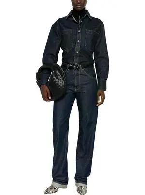 ANINE BING Samy Contrast-stitch Denim Shirt - Blue