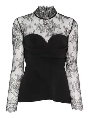 Elie Saab Lace-panelled Sweetheart-neck Top - Black