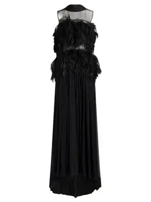 Alberta Ferretti Feather-embellished Silk Maxi Dress - Black