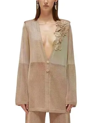 BLUGIRL Floral-appliqué Open-knit Cardigan - Neutrals