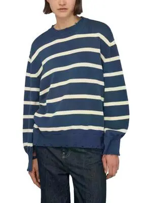 SEMICOUTURE Beatriz Striped Distressed-effect Sweater - Blue
