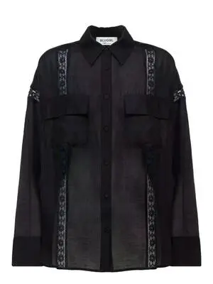 BLUGIRL Lace-trim Flap-pocket Shirt - Black