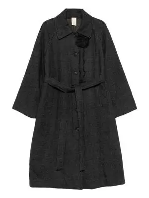 Soh Check-pattern Belted Coat - Grey